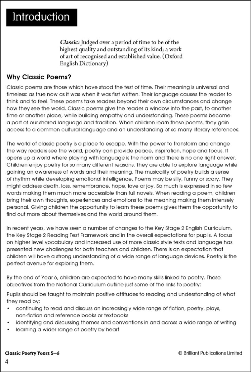Developing Reading Comprehension Skills Years 5–6: Classic Poetry