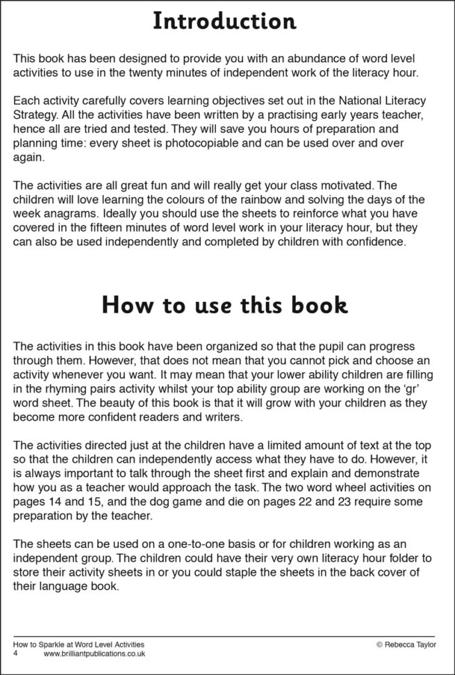 How to Sparkle at Word Level Activities - Brilliant Publications