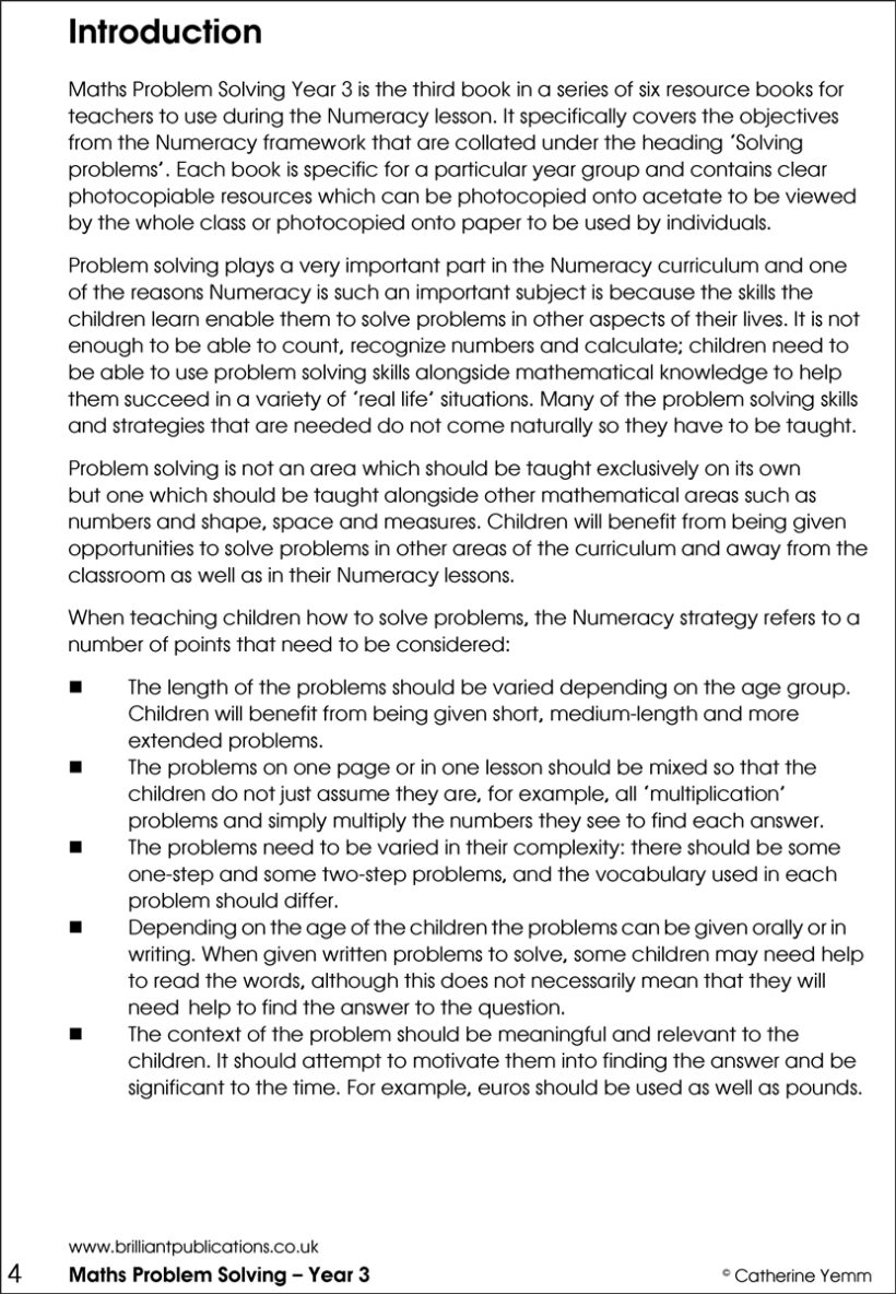 Maths Problem Solving Year 3 Brilliant Publications