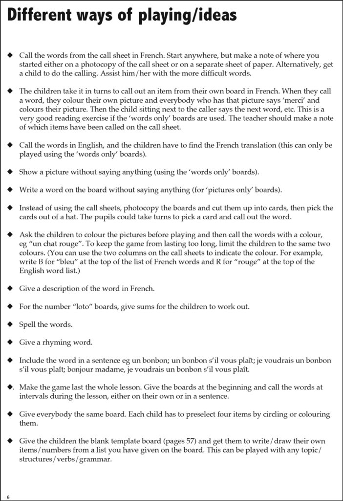 Loto Français – A fun way to reinforce French vocabulary - Brilliant ...