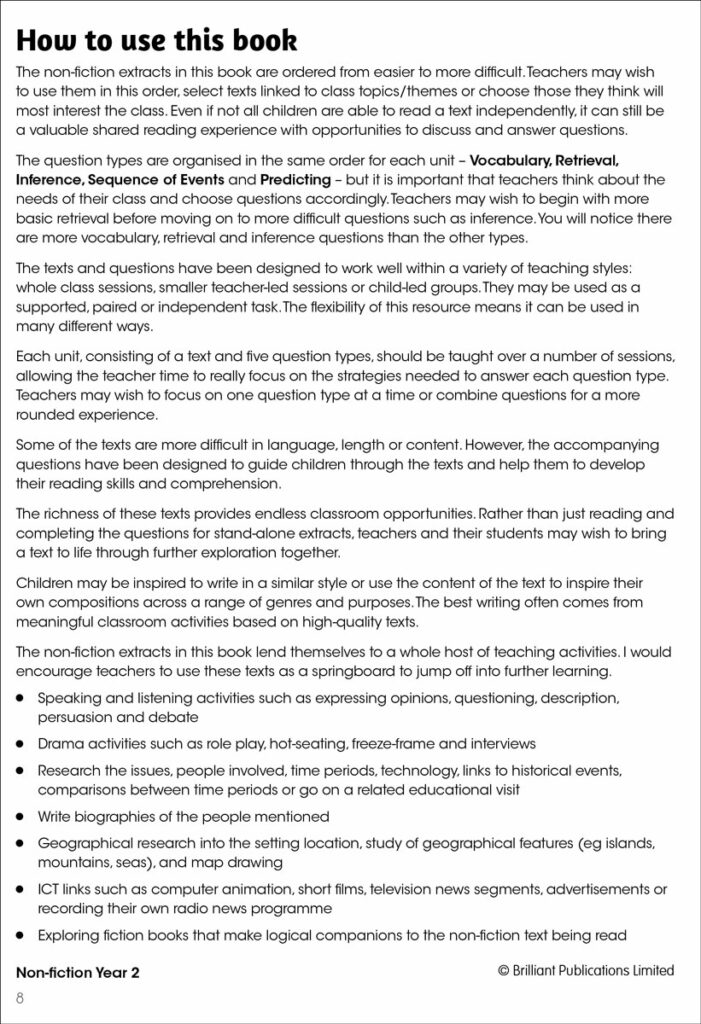 Developing Reading Comprehension Skills Year 2: Non-fiction